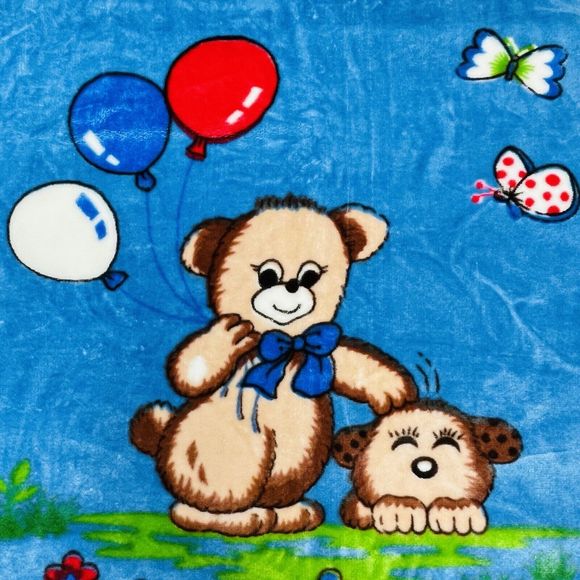 Unknown | Other | Bear Puppy Dog Balloons Blue Lux Throw Baby Blanket ...